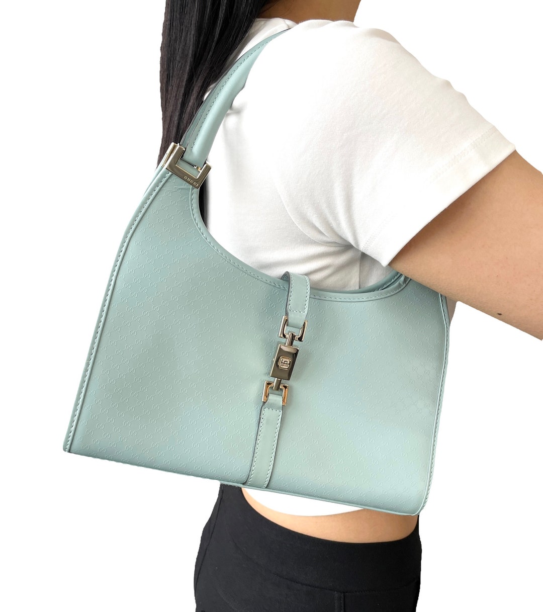 GUCCI Vintage Micro GG Monogram Jackie Shoulder Bag Leather Light Blue ...