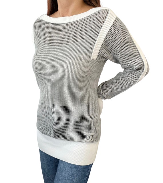 CHANEL Vintage P48062 Coco Mark Logo Mesh Sweater Top… - Gem