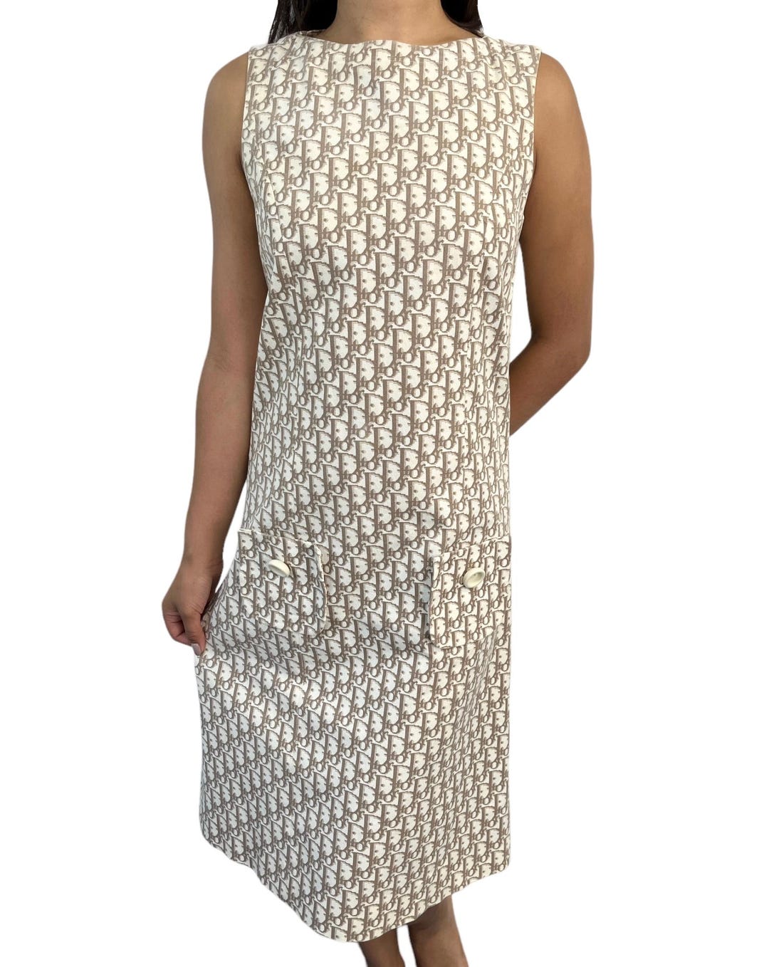 Christian Dior Vintage Trotter Monogram Dress #40 One-piece Beige White ...