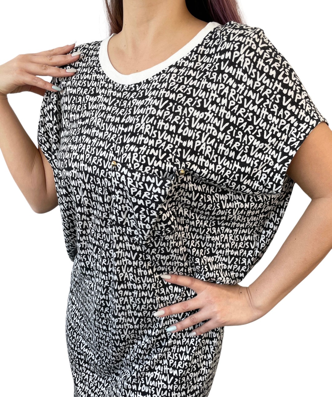 LOUIS VUITTON Vintage Logo Graffiti Tunic M T-shirt Polynosic Black ...