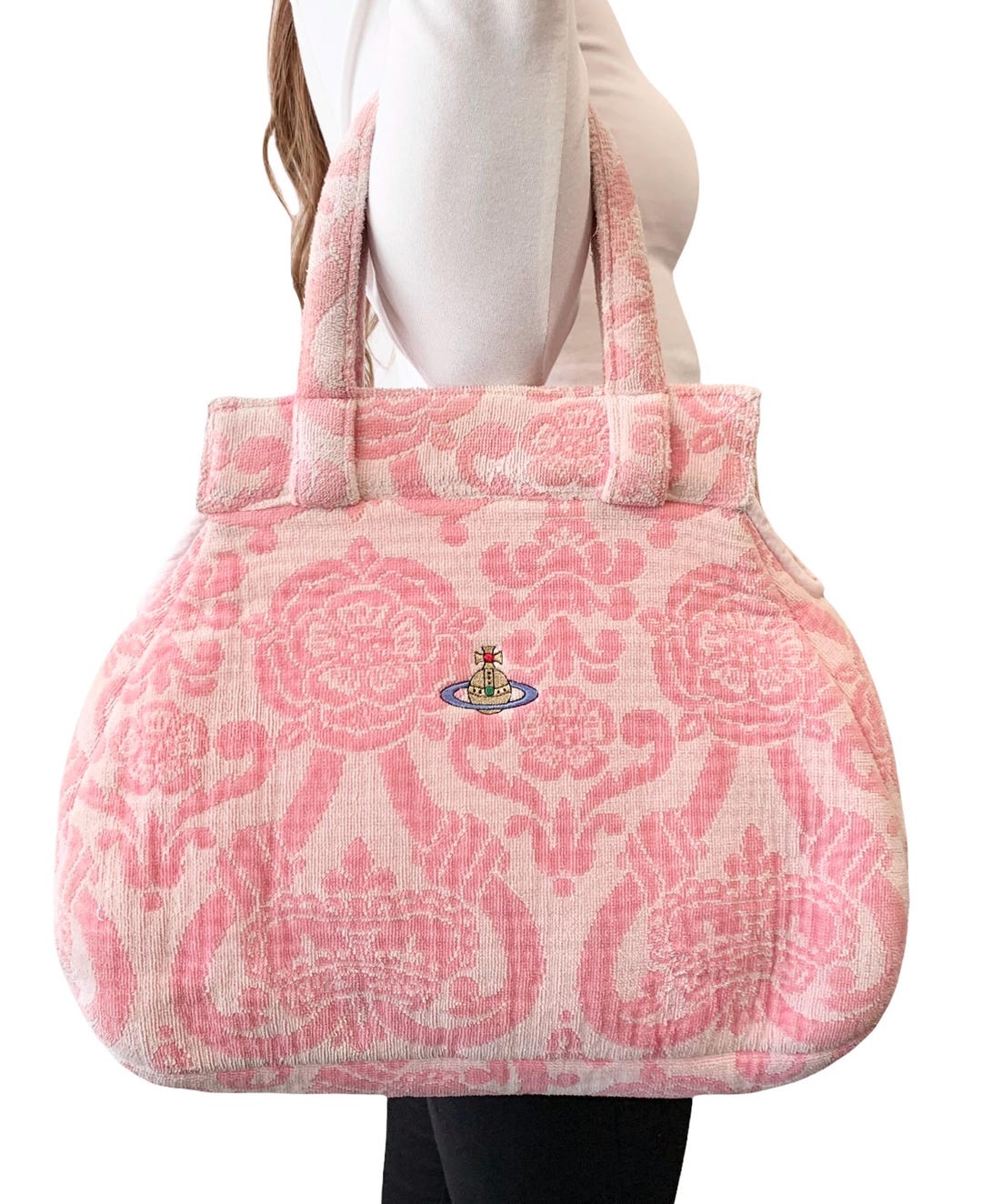 Vivienne Westwood Vintage Orb Logo Tote Bag Pink Terry Cloth Cotton ...