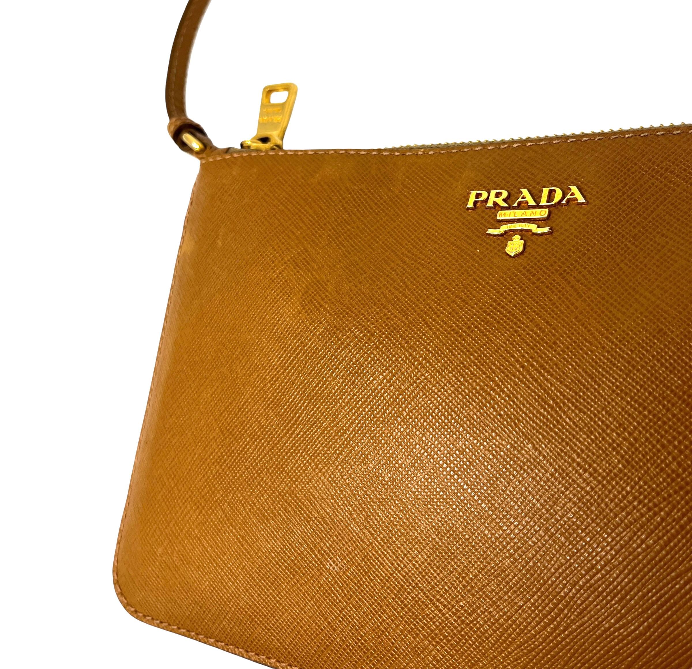 PRADA Vintage Logo Mini Shoulder Bag Zip Light Brown Gold PRADA Vintage Logo Mini Shoulder Bag Zip Light Brown Gold