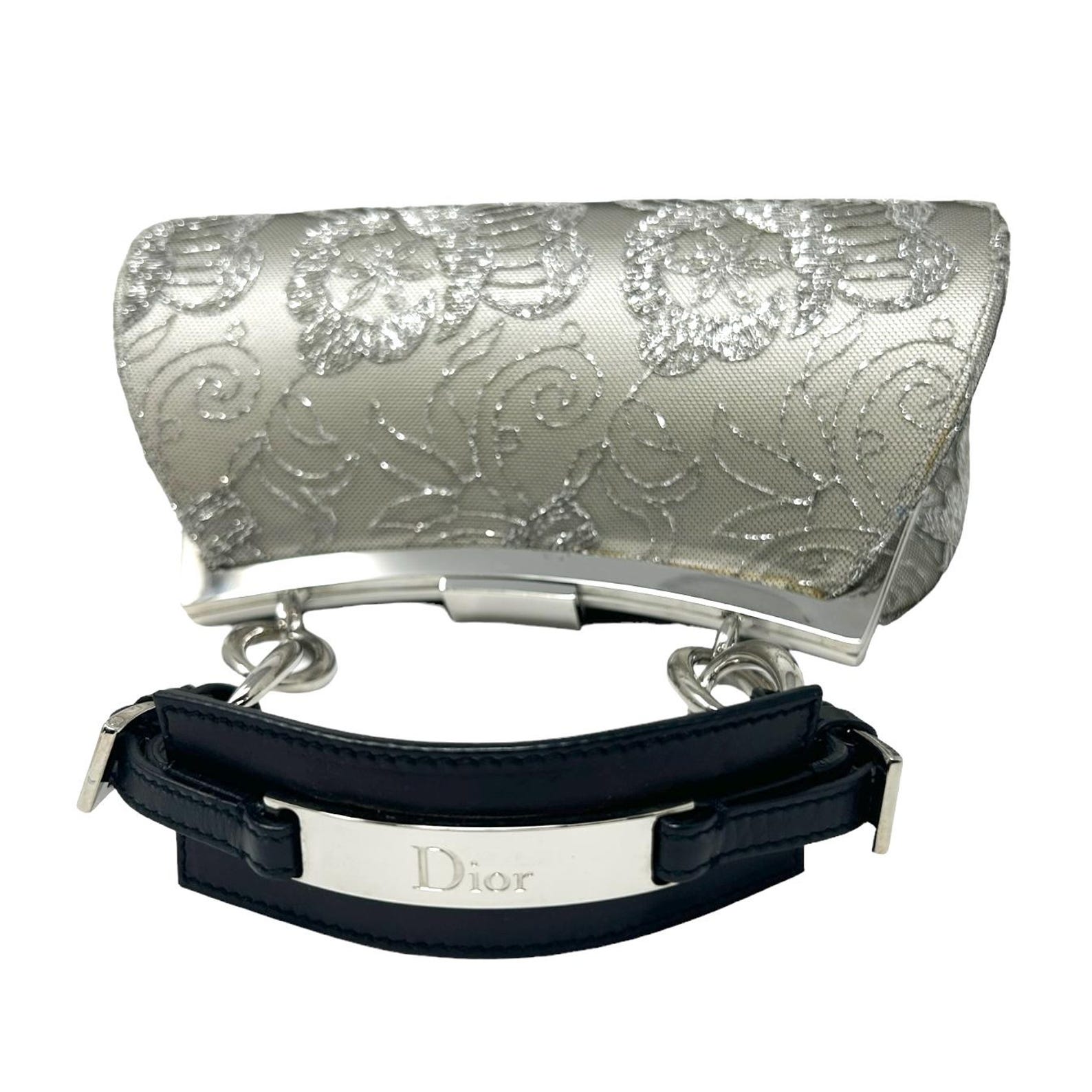 Christian Dior Vintage Logo Diva Bag Pochette Silver Silk Leather Rank ...