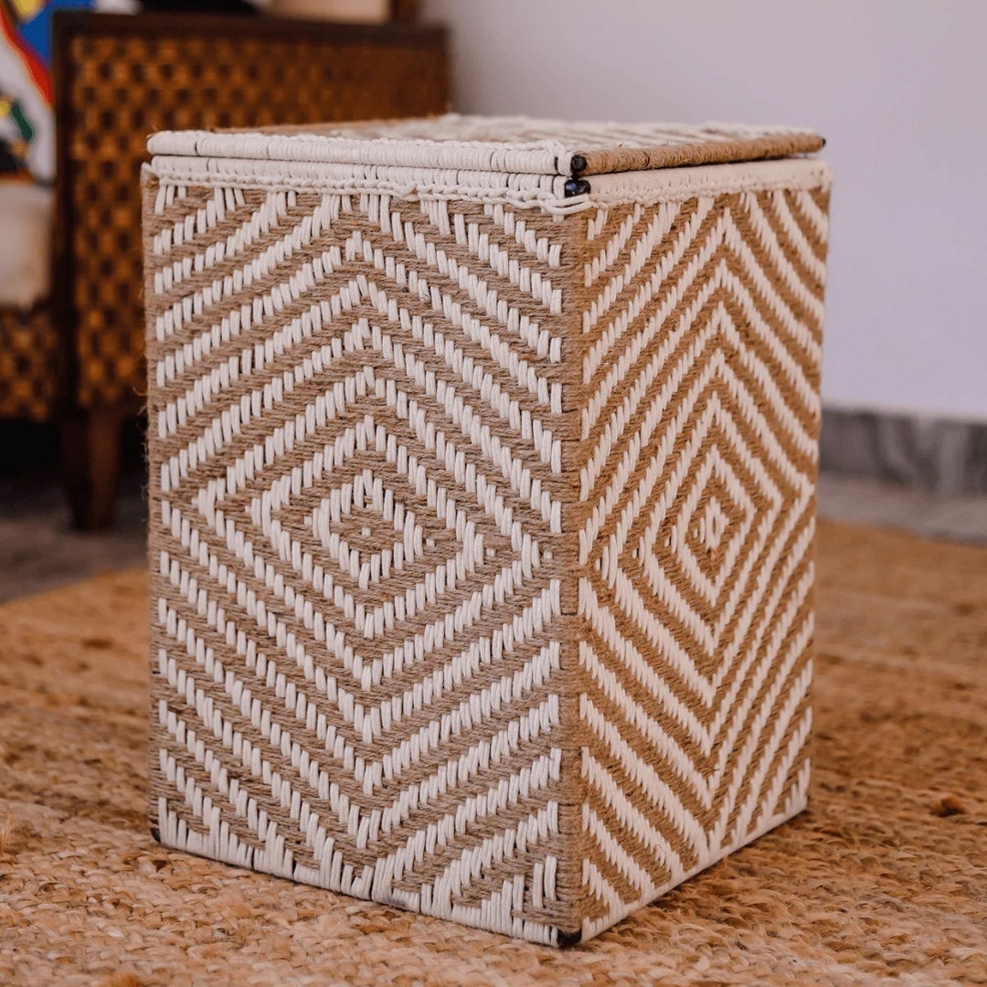 Natural Jute Rope Storage Box, Laundry Basket, Rectangle Basket ...