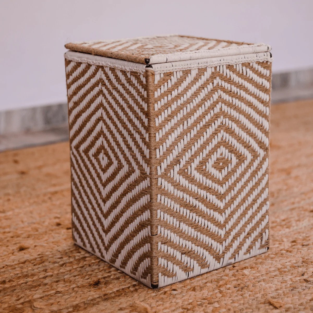 Natural Jute Rope Storage Box, Laundry Basket, Rectangle Basket ...