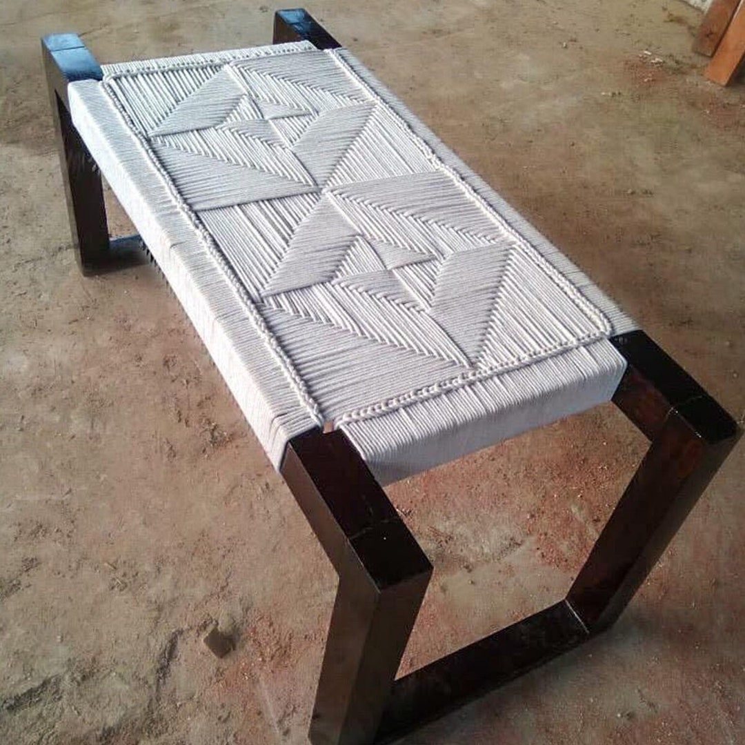 Classic Bench Art Hand Woven Bench Unique Furniture for Bedroom White ...