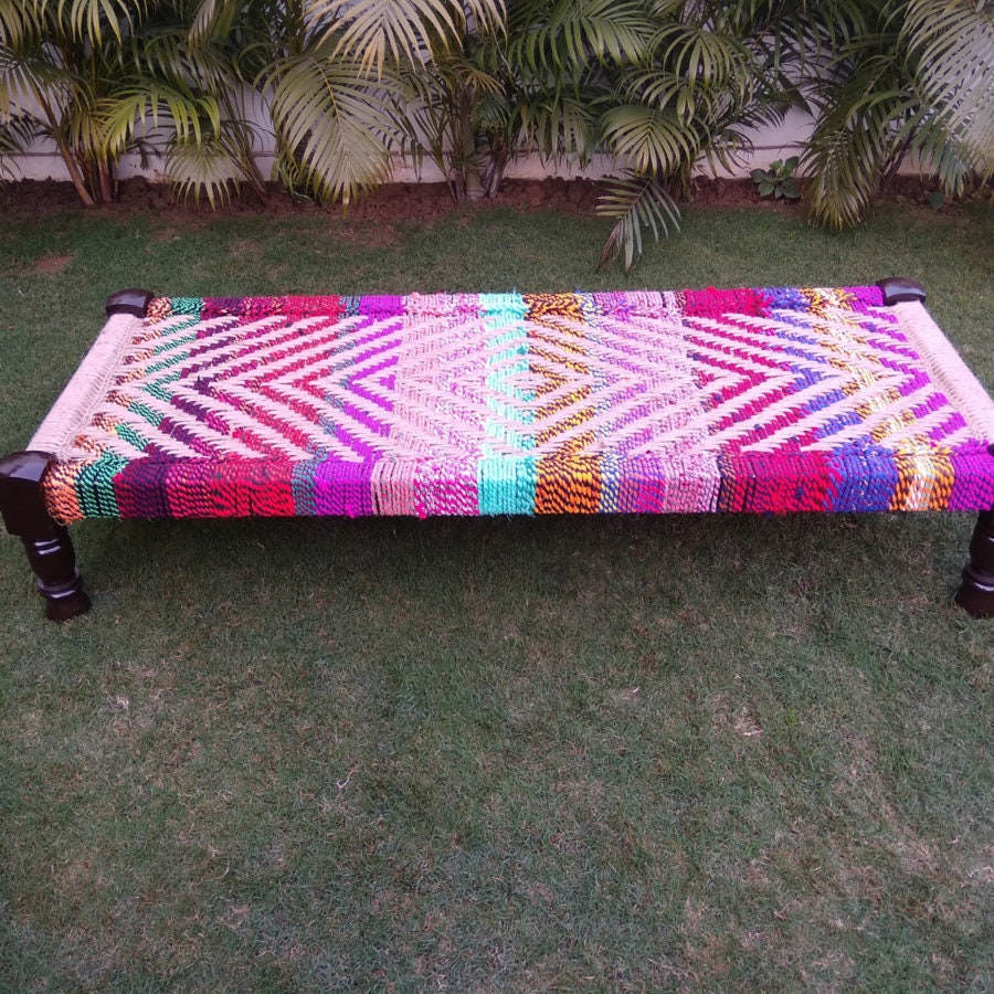 Colorful Charpai Stool Set Vibrant Colors Charpai Bed Set With Stools ...