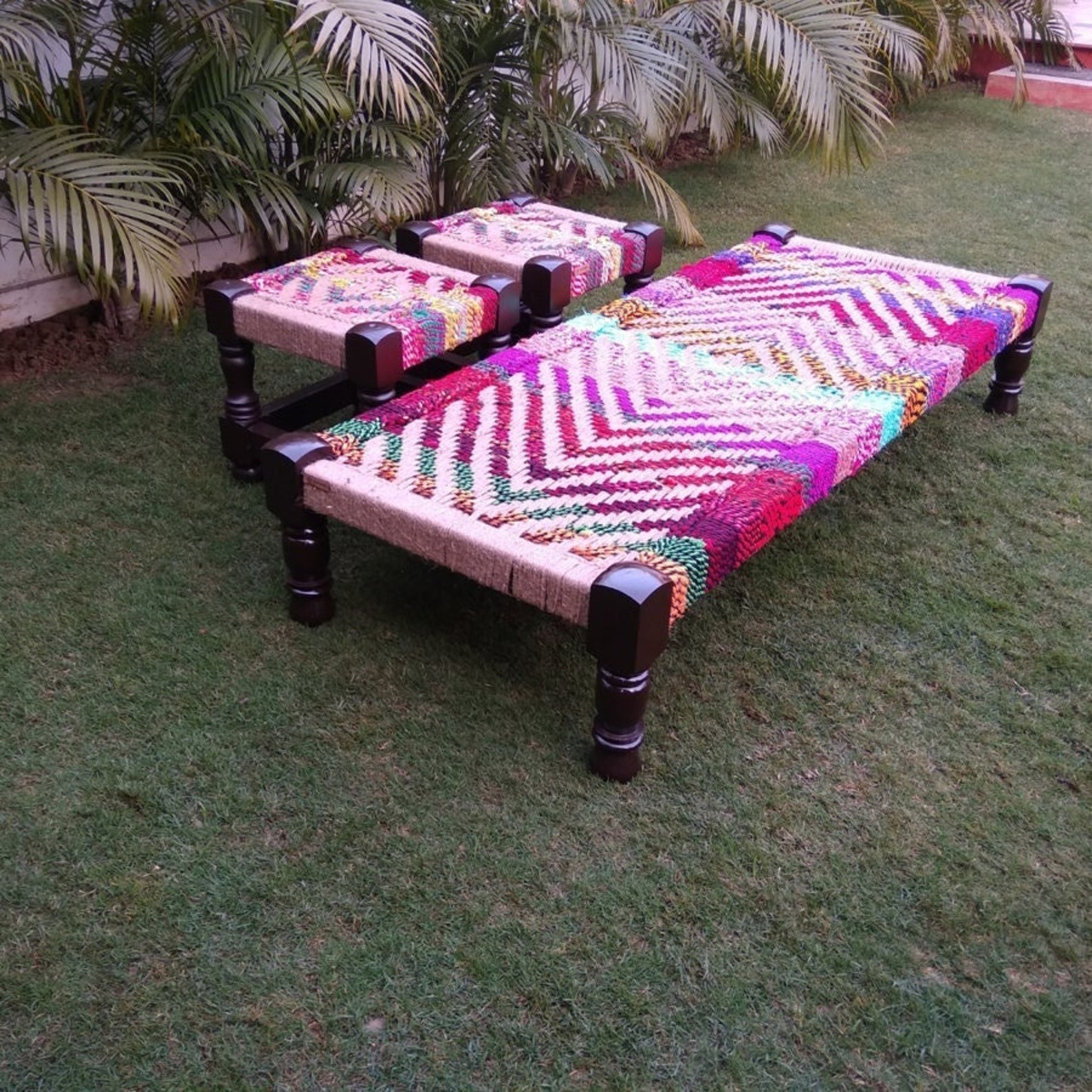 Colorful Charpai Stool Set Vibrant Colors Charpai Bed Set With Stools ...