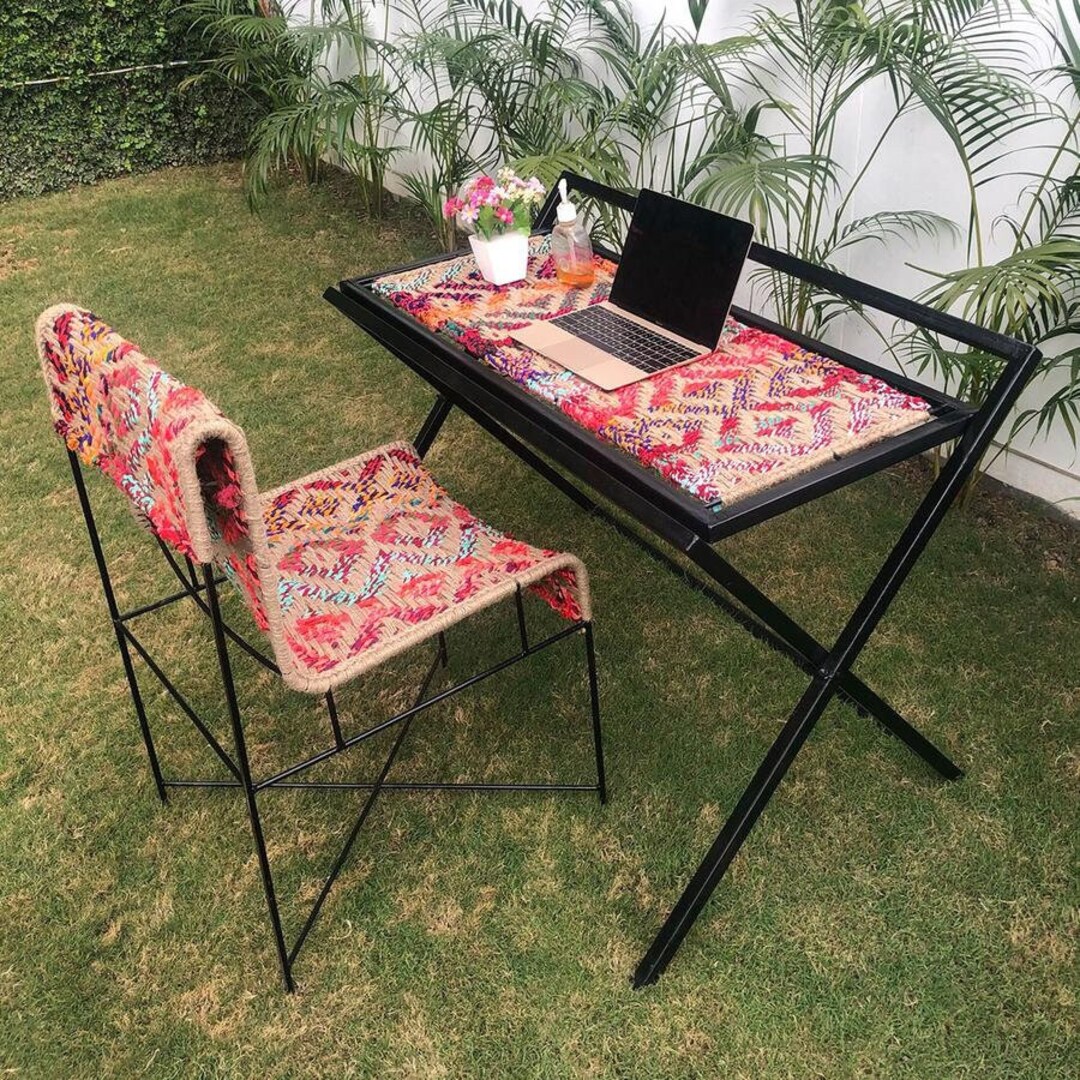 Handwoven Table and Chair Set Laptop Table With Chair Unique Furniture ...
