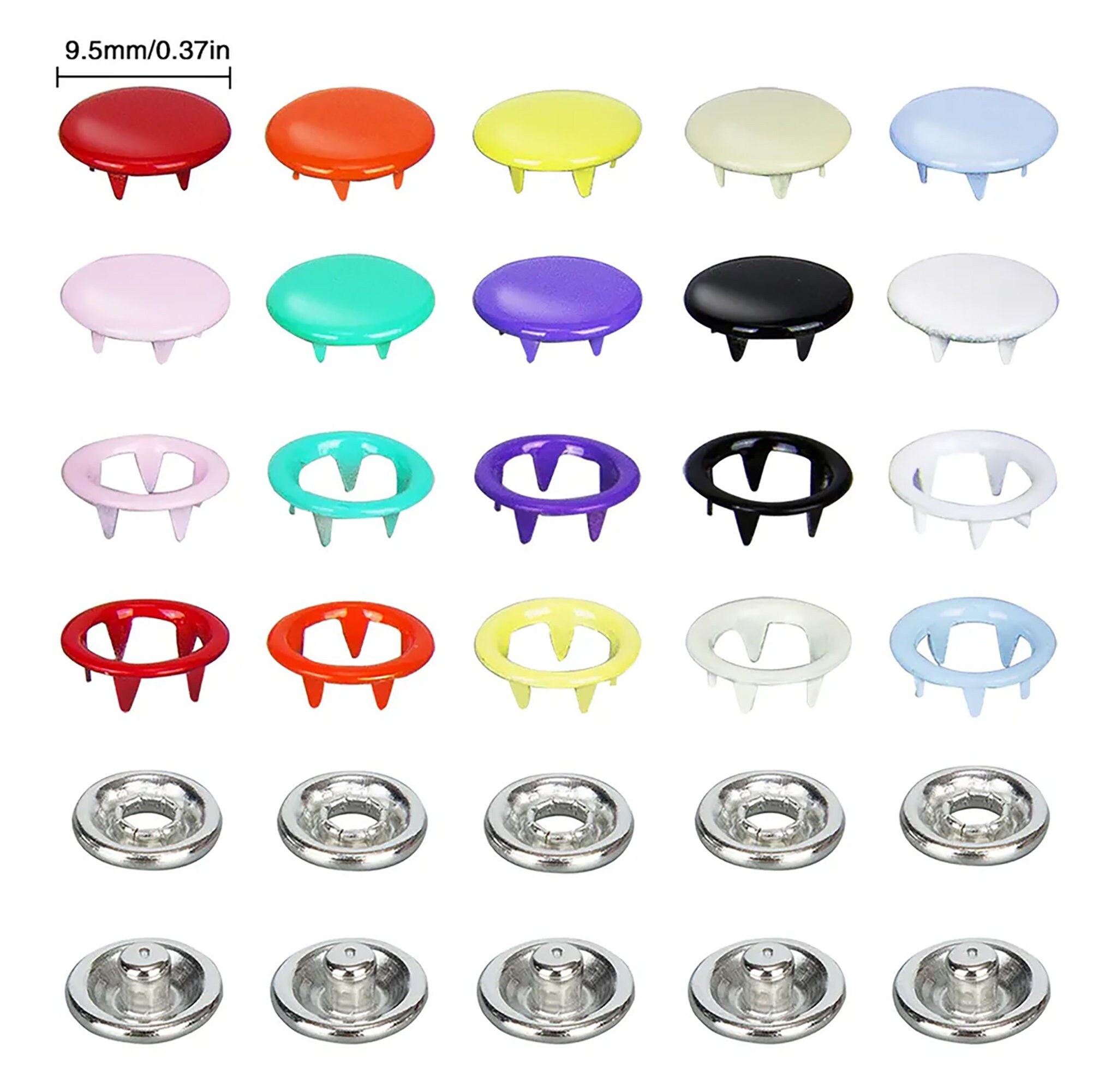 Colored 9.5 Mm Capped Prong Snaps for Shirts Bags Clothing and ...