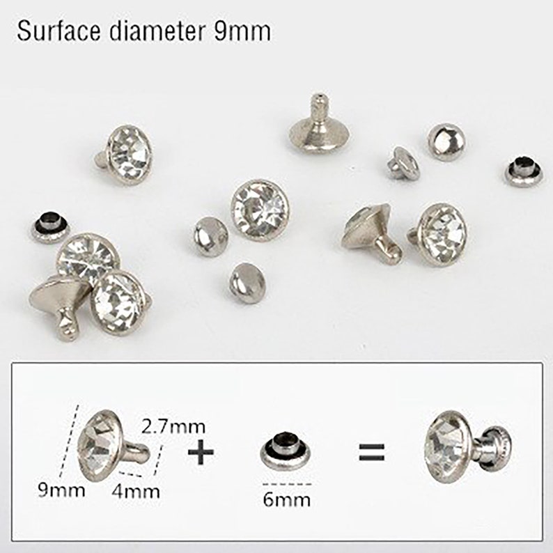 Crystal Rhinestone Rivets 9mm 7mm Double Cappped 9.5mm and 7.5mm Single ...
