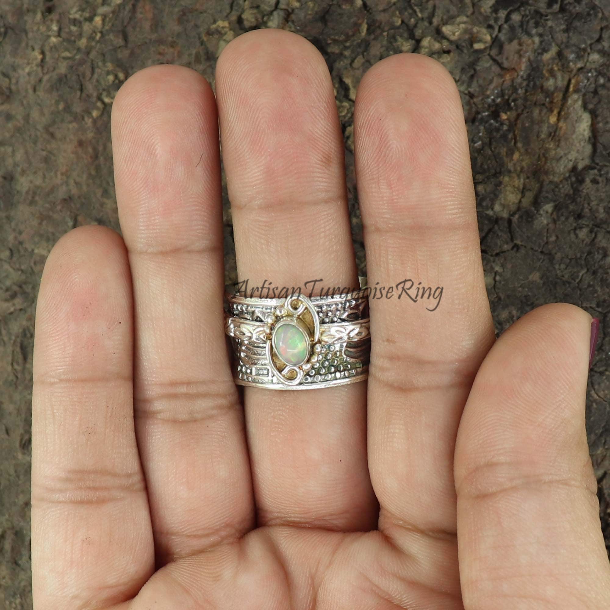 Ethiopian Opal Sterling Silver Spinner Ring: Women's Fidget Ring - Etsy