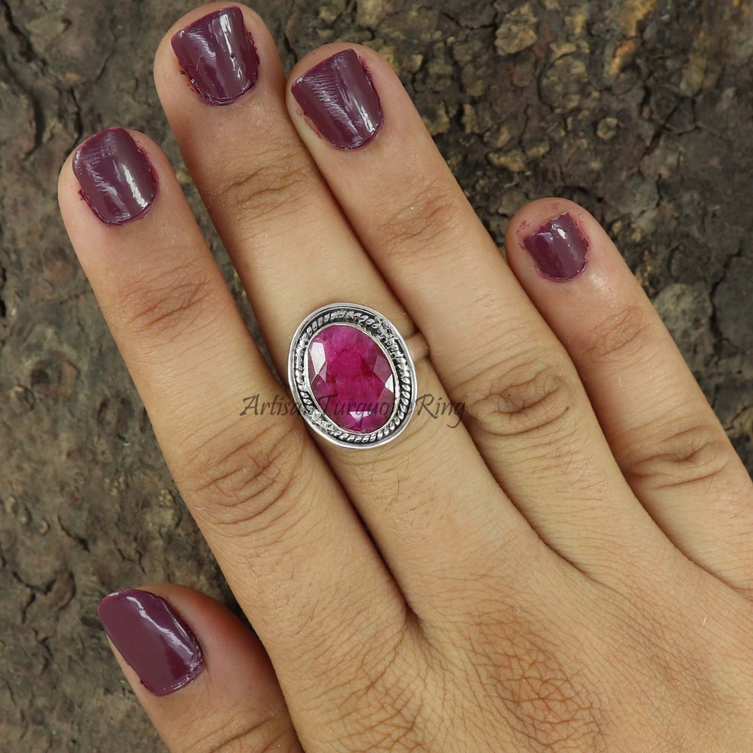 Raw Ruby Ring, 925 Silver Ring, Healing Crystal Ring, Girls Ring, Oval Gemstone Ring, Rough ...