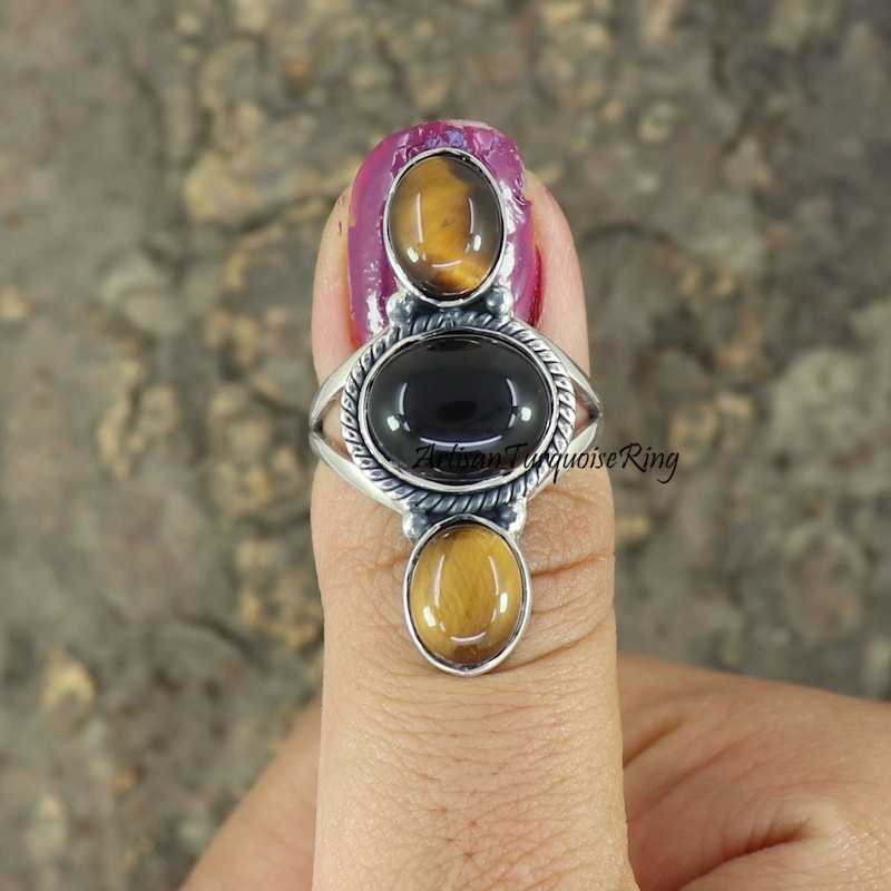 Onyx and Tiger Eye Ring - Etsy