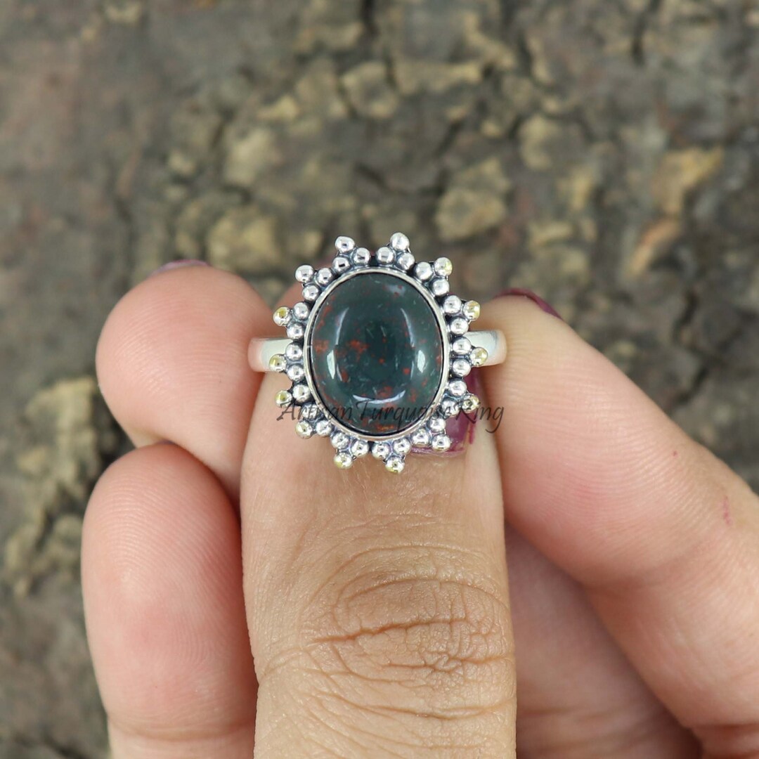 Blood Stone Ring, 925 Silver Ring, Women Promise Ring, Healing Stone ...