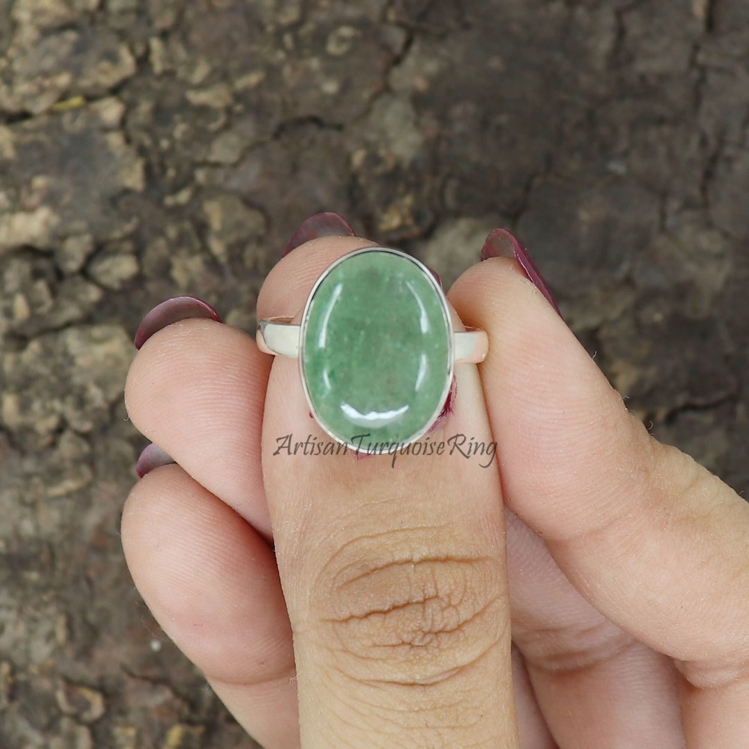 Green Aventurine Ring, 925 Sterling Silver Ring, Boho Ring, Statement ...