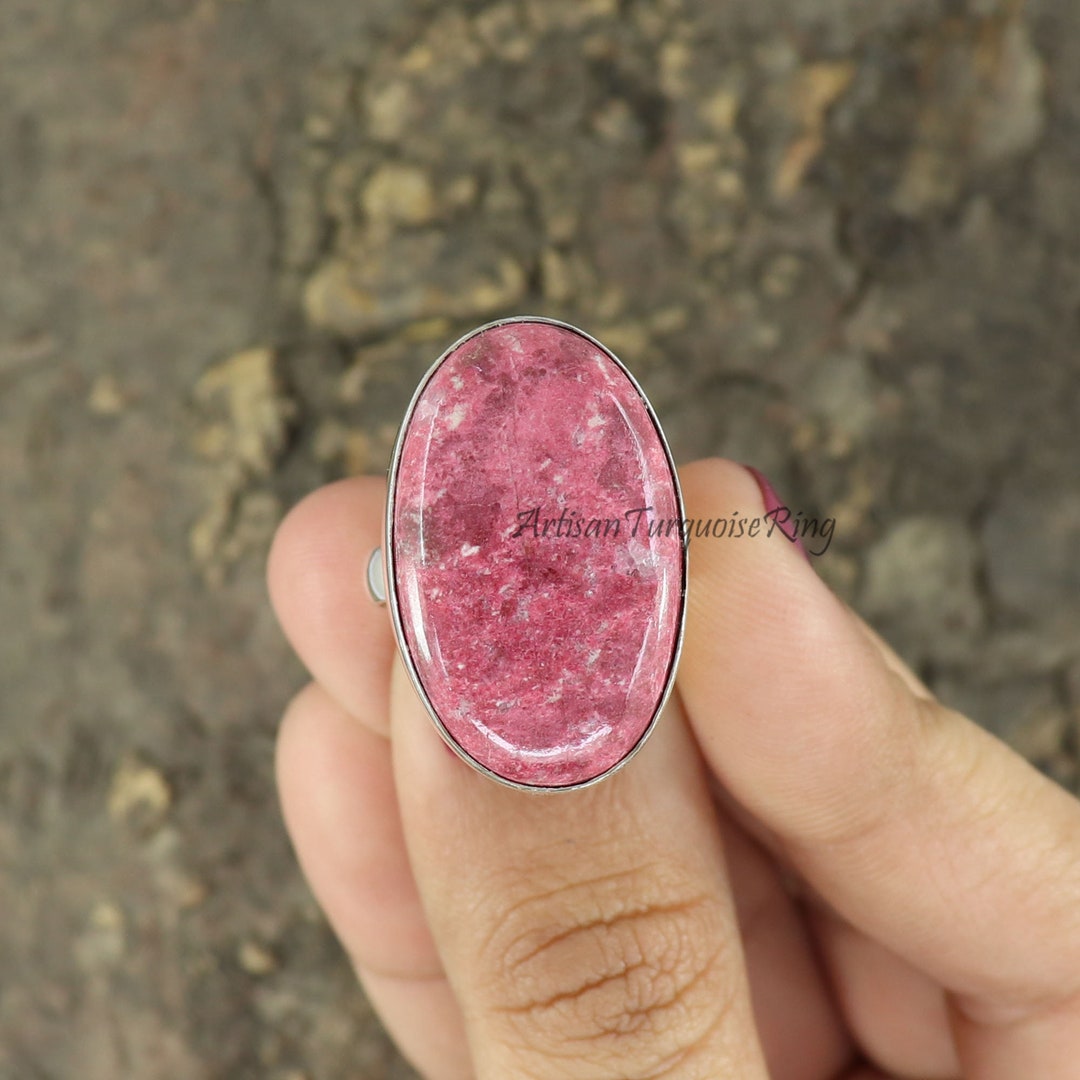 Thulite Ring, 925 Sterling Silver Ring, Healing Gemstone Ring, Large ...