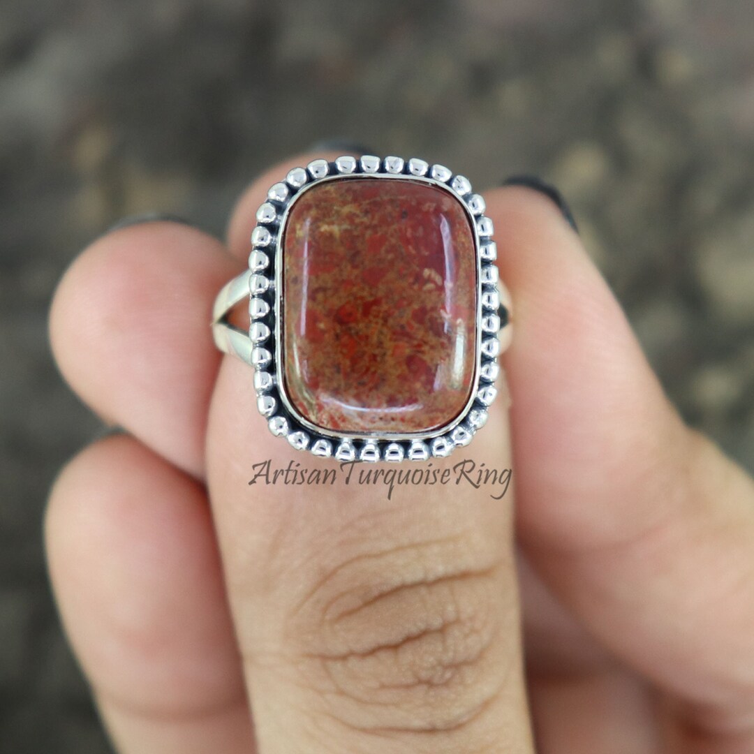 Natural Red Jasper Ring, 925 Sterling Silver Ring, Healing Stone Ring ...