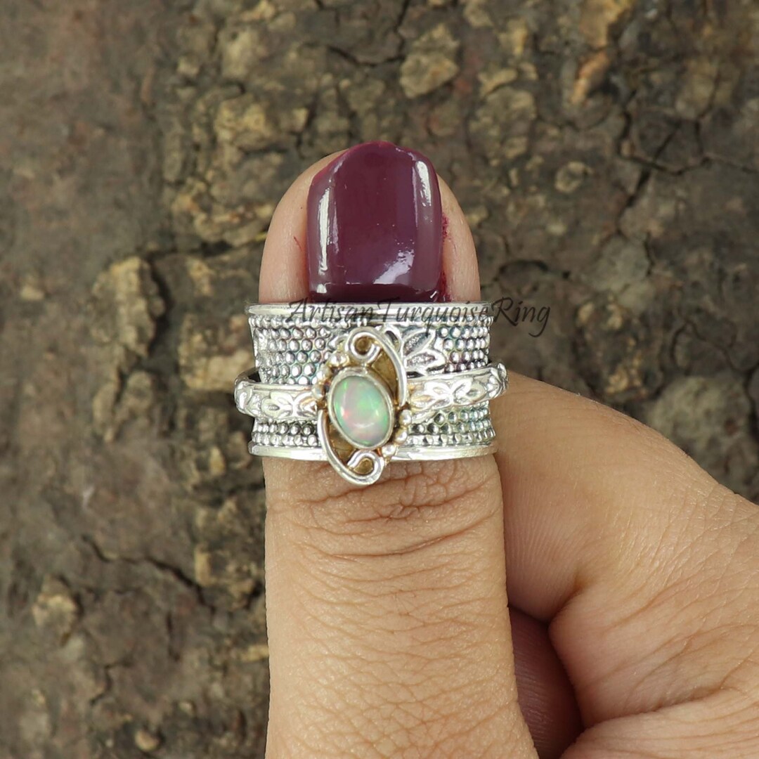 Ethiopian Opal Sterling Silver Spinner Ring: Women's Fidget Ring - Etsy