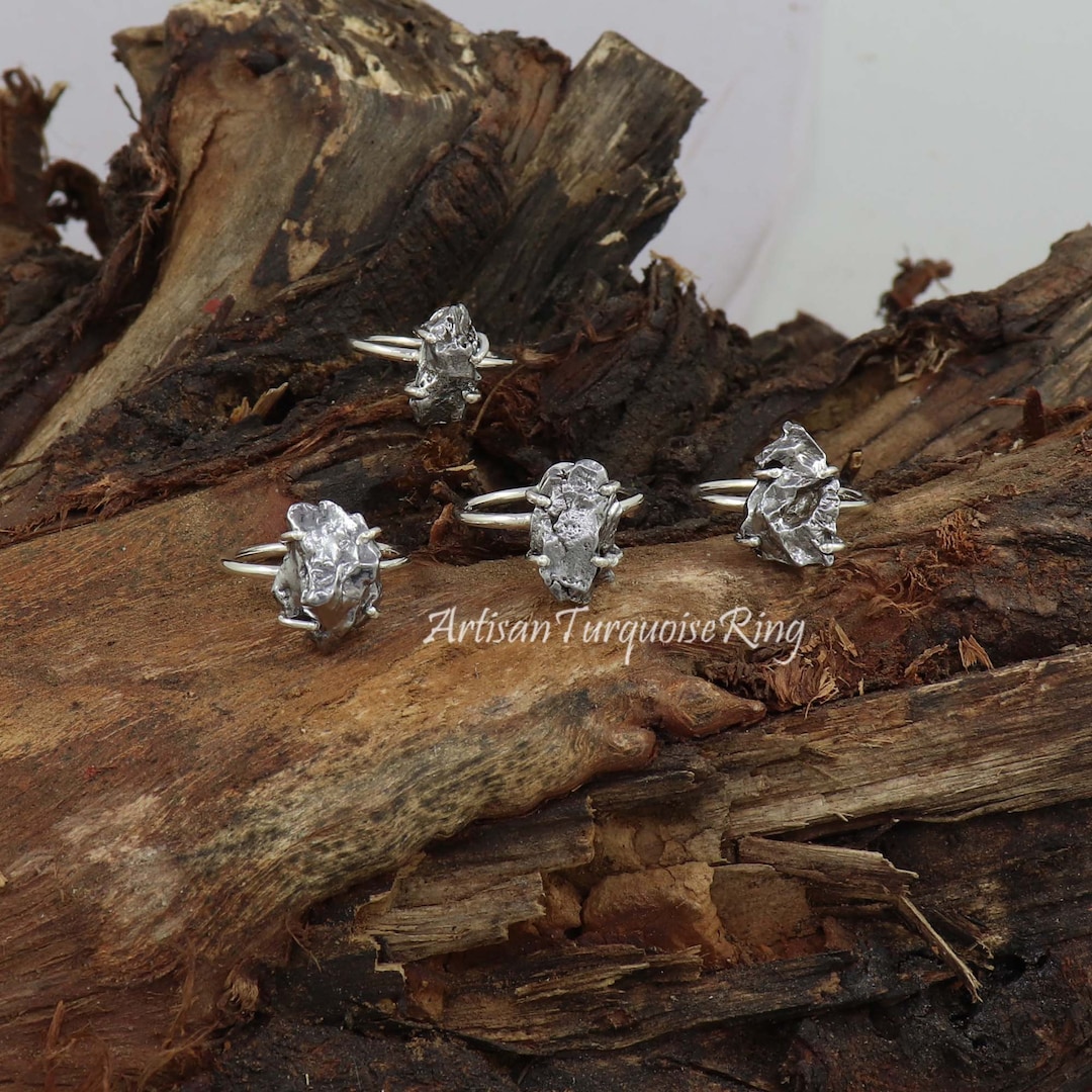 Raw Meteorite Ring: Handmade Sterling Silver Gemstone Ring - Etsy