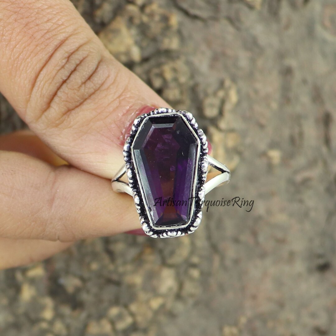 Amethyst Coffin Ring, 925 Silver Ring, Coffin Designer Ring, Healing ...