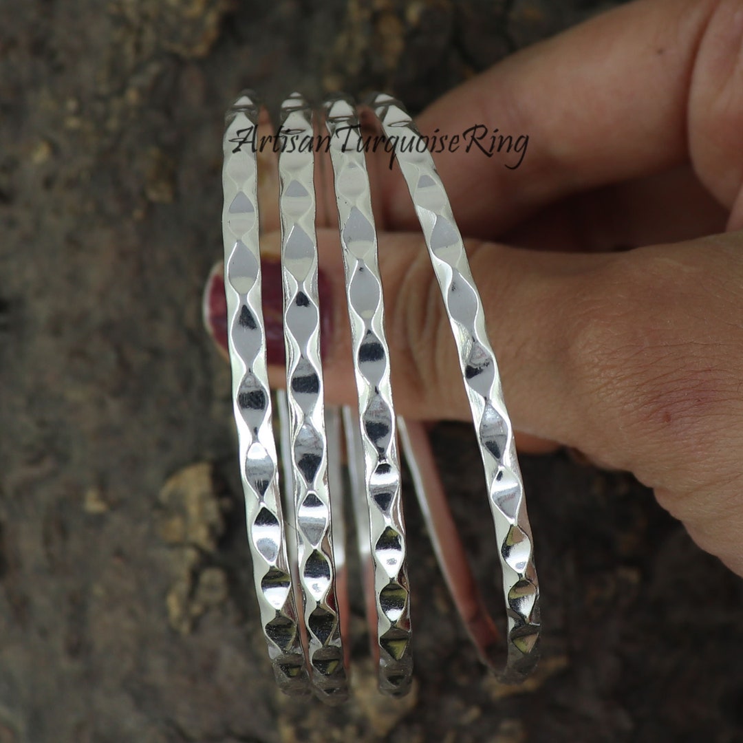 4 Set of Bangles, Sterling Silver Bangle, Smanario Stacking Bracelets ...