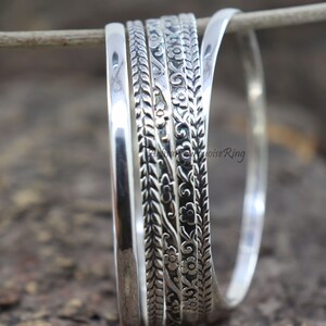 Designer Silver Bangle Set: Flower 6 Set of Stackable Bangles - Etsy