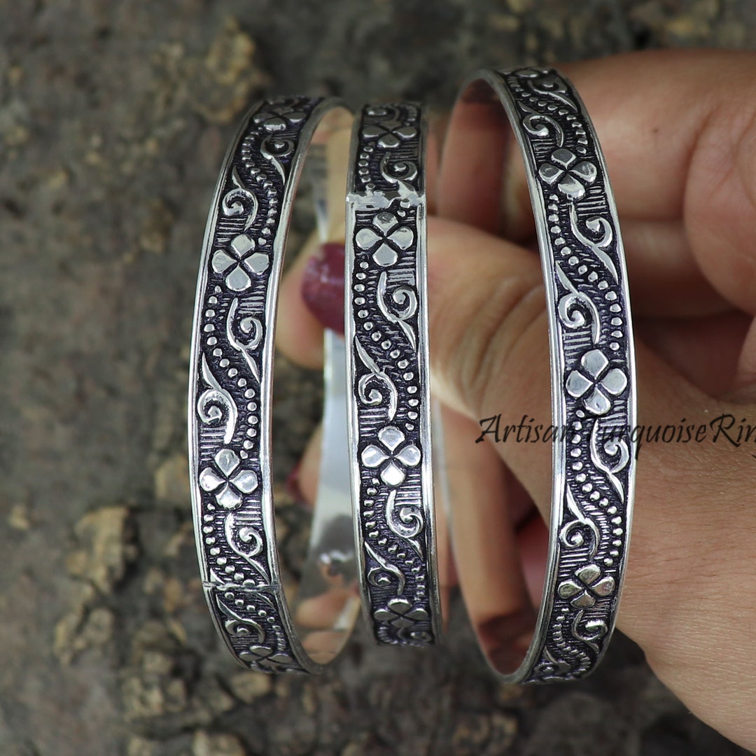 Beautiful Bangel, 3 Set Silver Bangel, Designer Flower Bangle, Daisy ...
