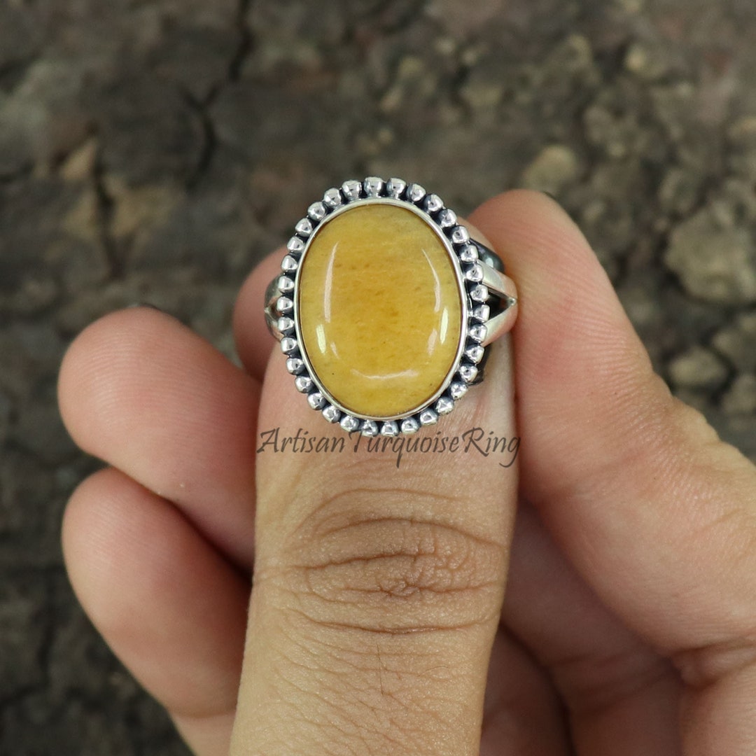 Yellow Jade Ring, 925 Sterling Silver Ring, Jade Ring, Boho Statement ...