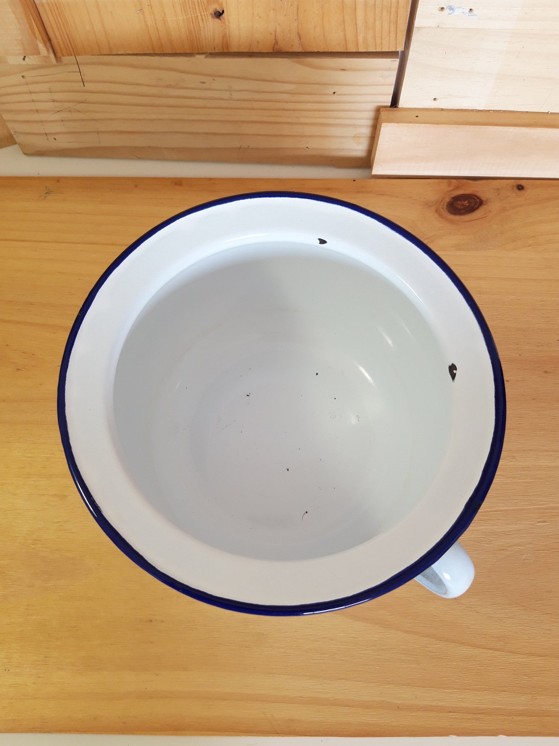 French Enamel Potty - Vintage White Enamel Potty - Vintage Planter ...