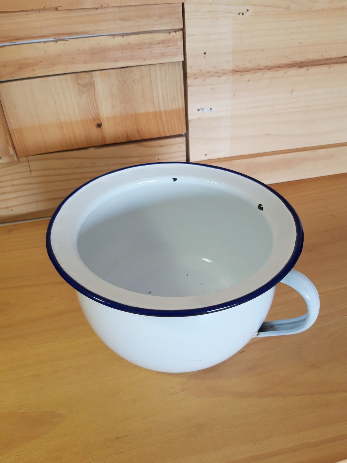 French Enamel Potty - Vintage White Enamel Potty - Vintage Planter ...