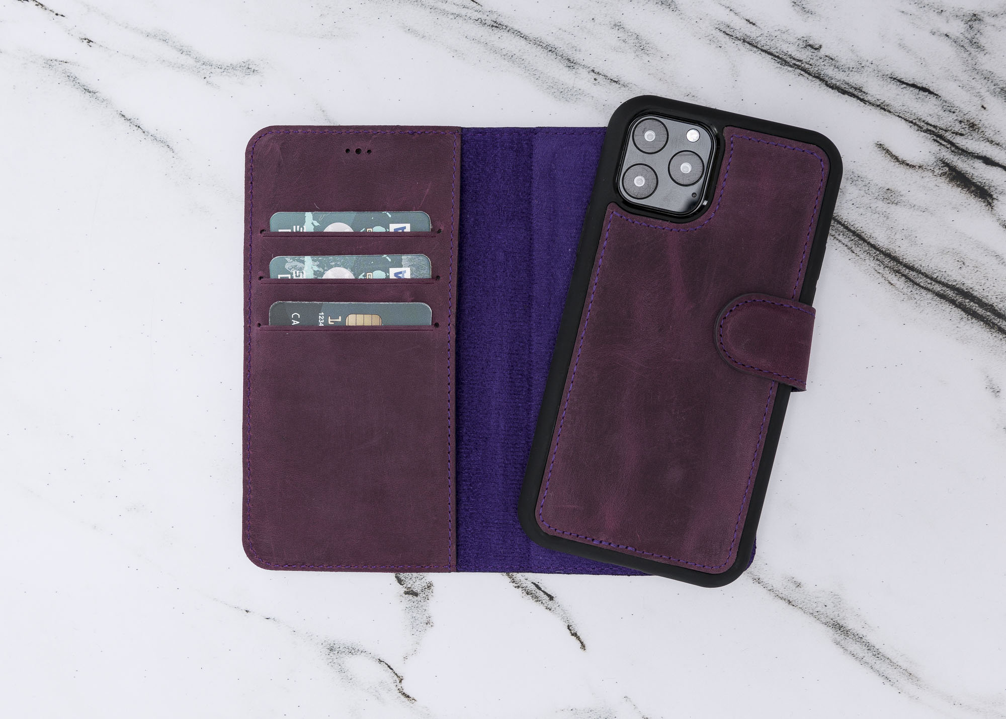 IPhone 11 / 11 Pro / 11 Pro MAX Purple Leather Magnetic Closure ...