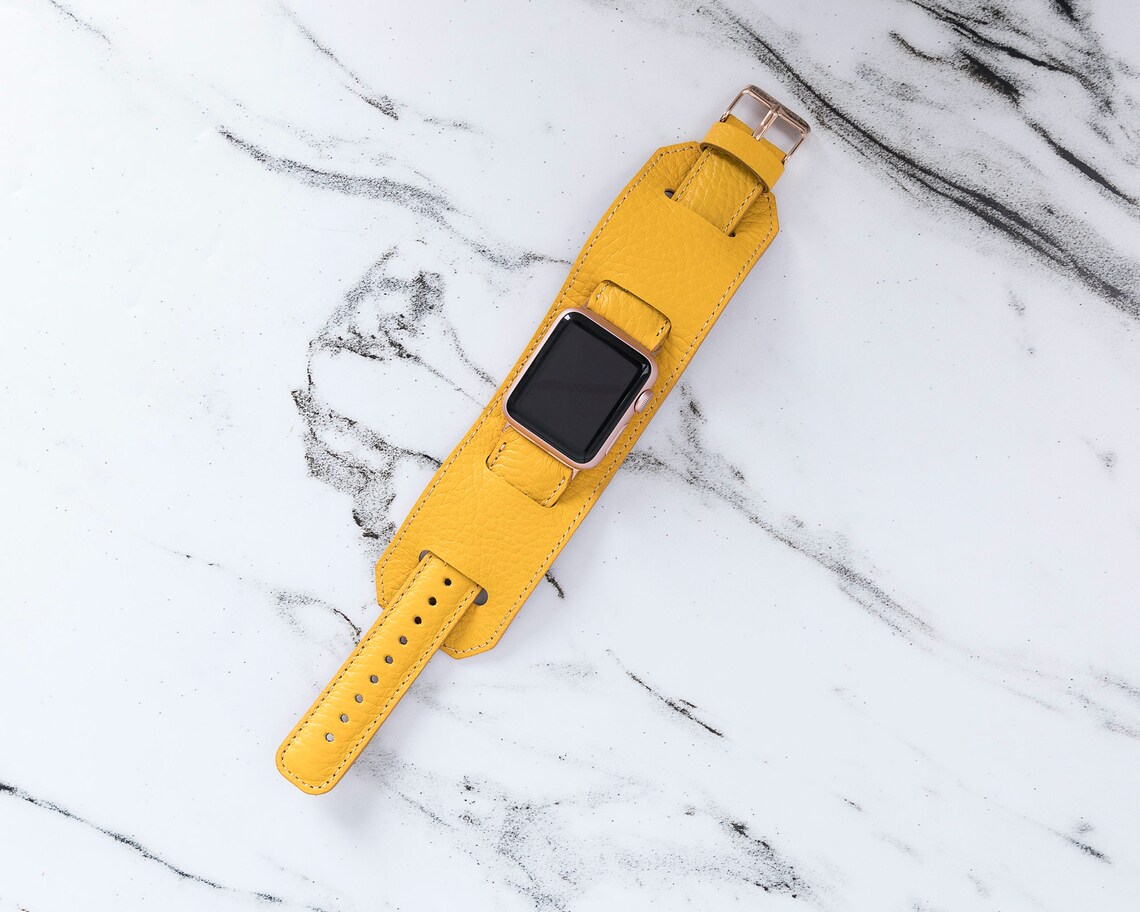 Leather Apple Watch Band Yellow Cuff Style Watch Straps - Etsy UK