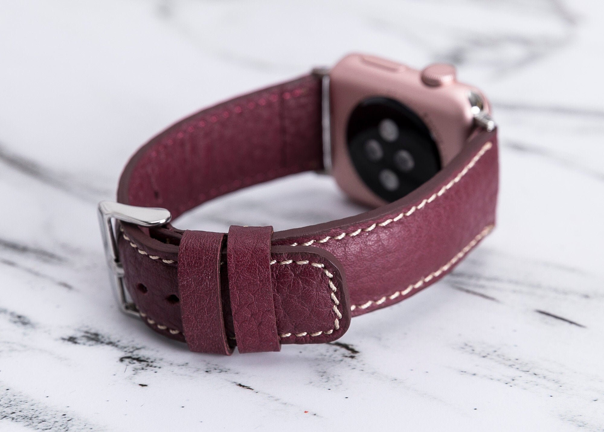 Leather Apple Watch Band Textured Burgundy Watch Straps | Etsy