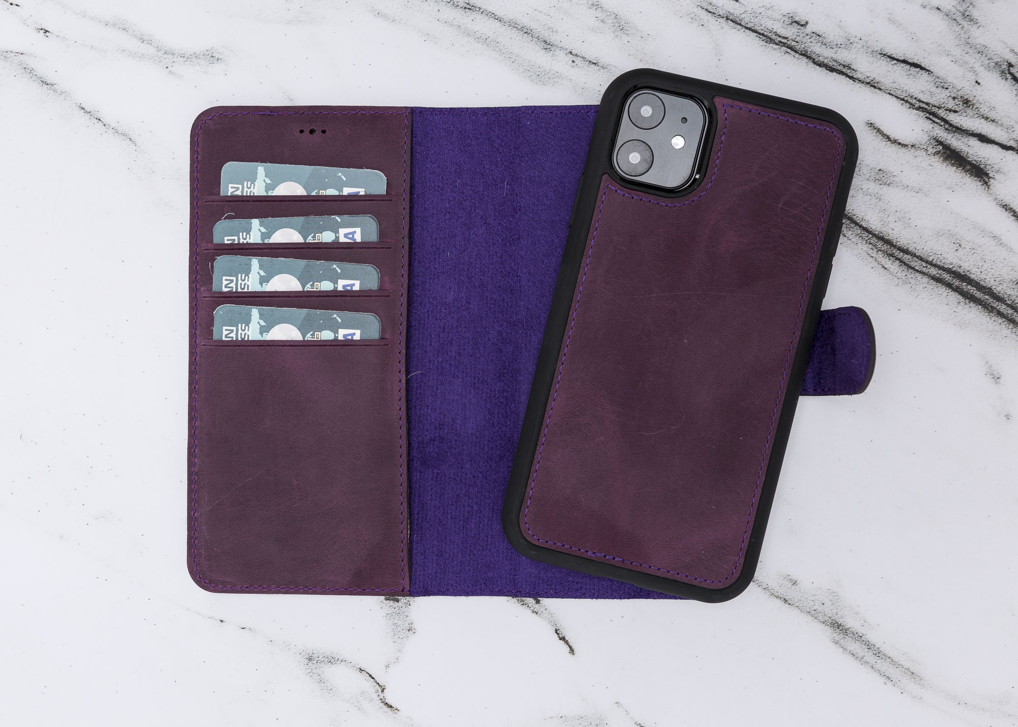 IPhone 11 / 11 Pro / 11 Pro MAX Purple Leather Magnetic Closure ...