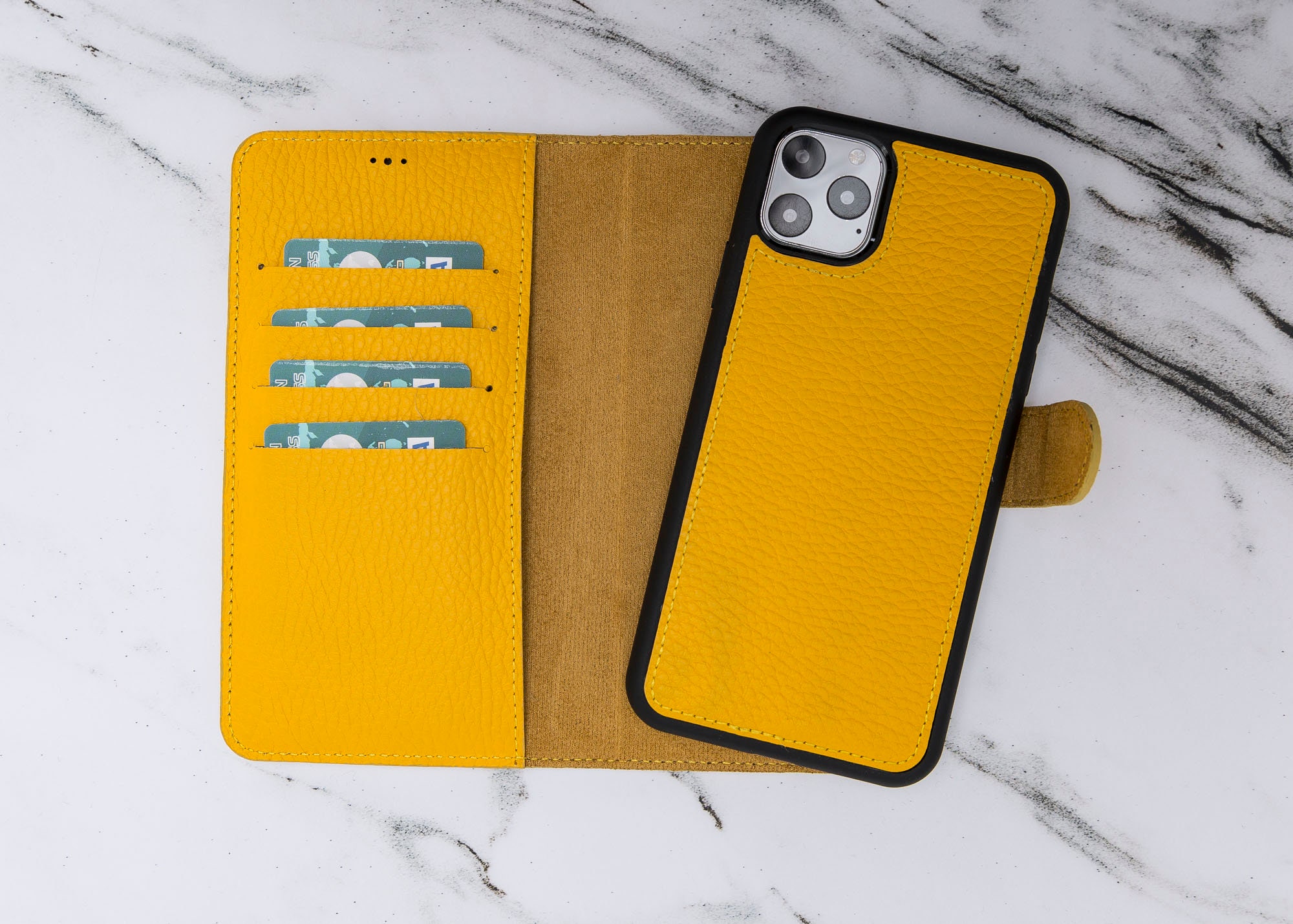 IPhone 11 / 11 Pro / 11 Pro MAX Yellow Leather Magnetic Closure ...