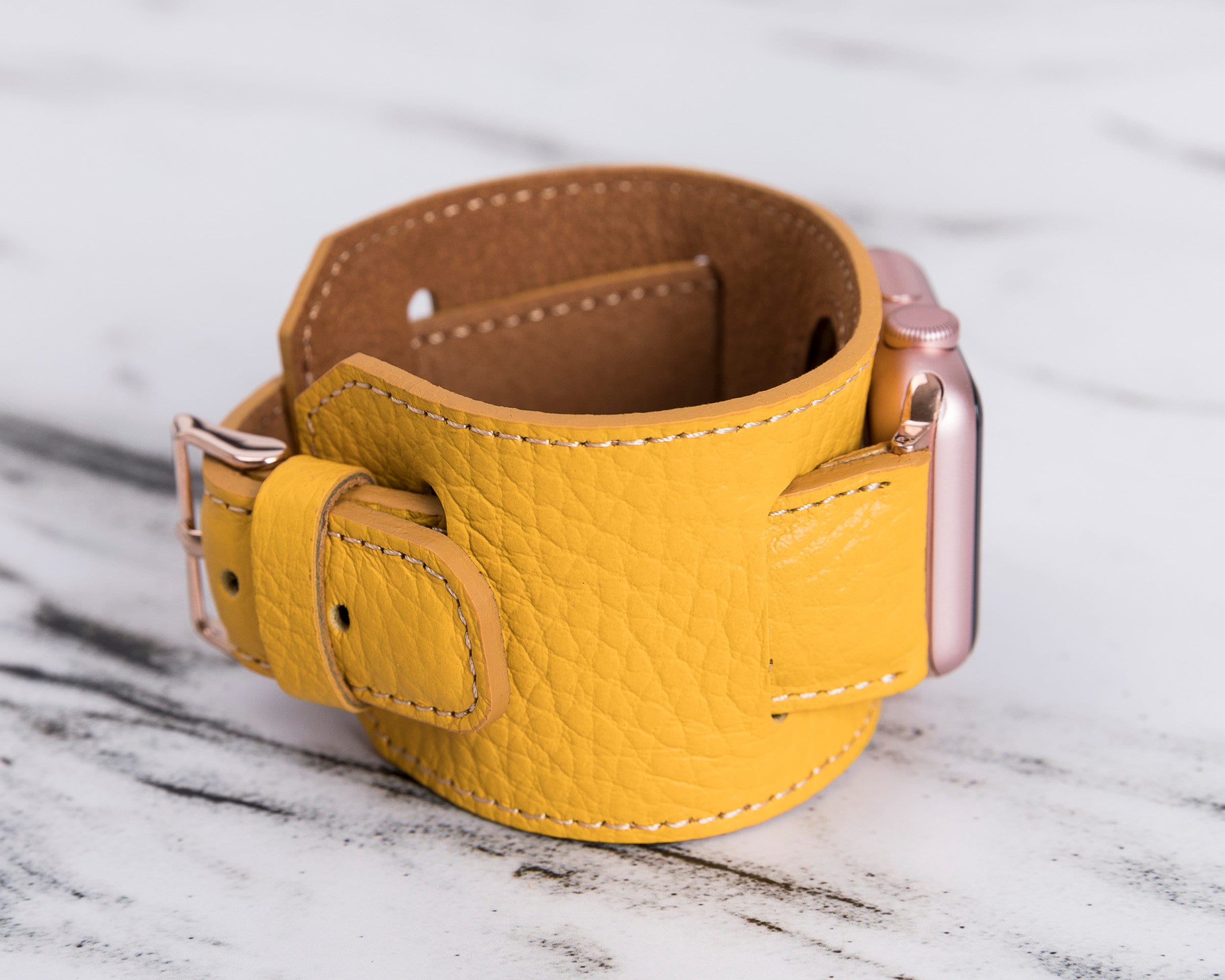 Leather Apple Watch band Yellow Cuff style Watch straps | Etsy