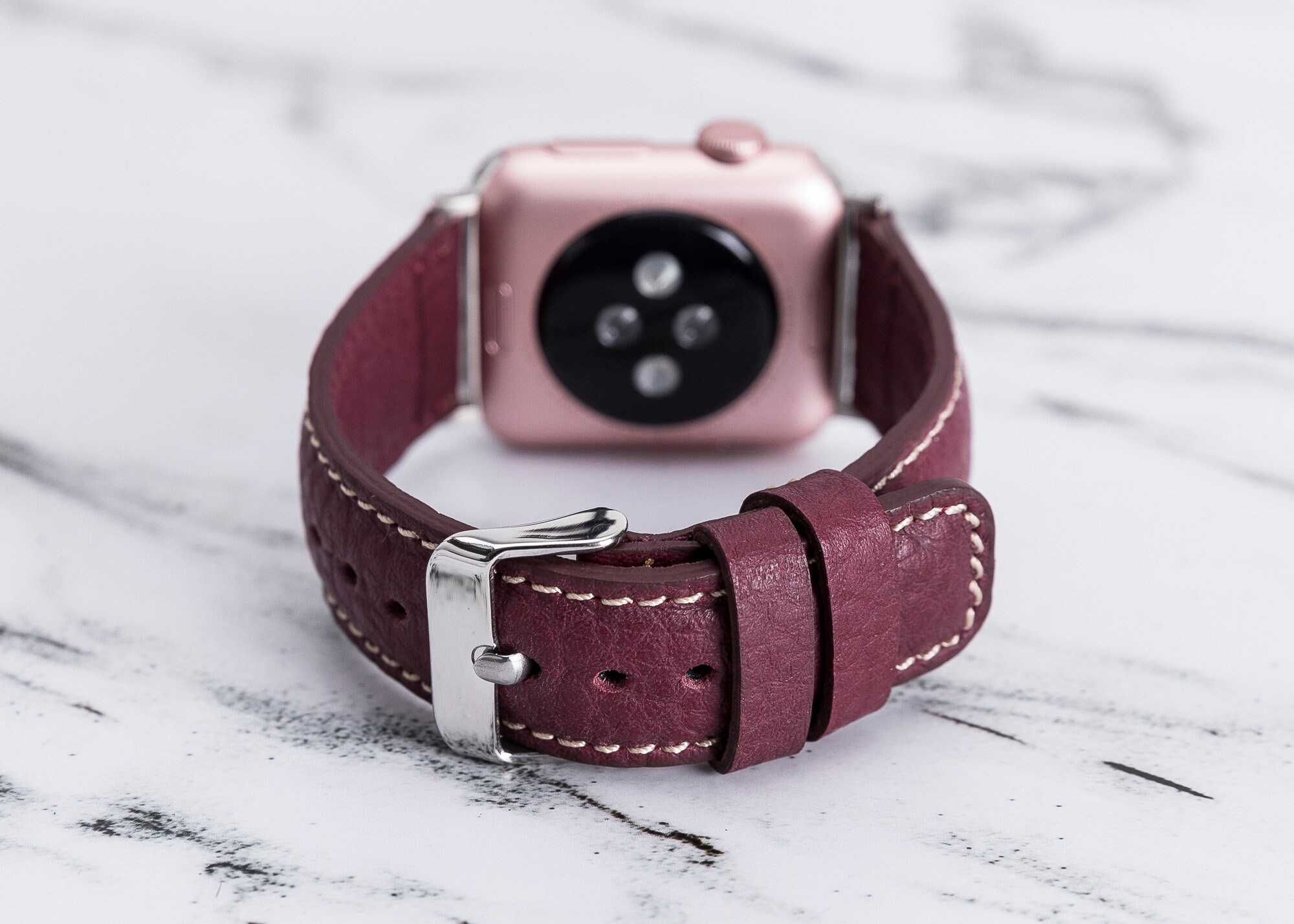 Leather Apple Watch Band Textured Burgundy Watch Straps | Etsy