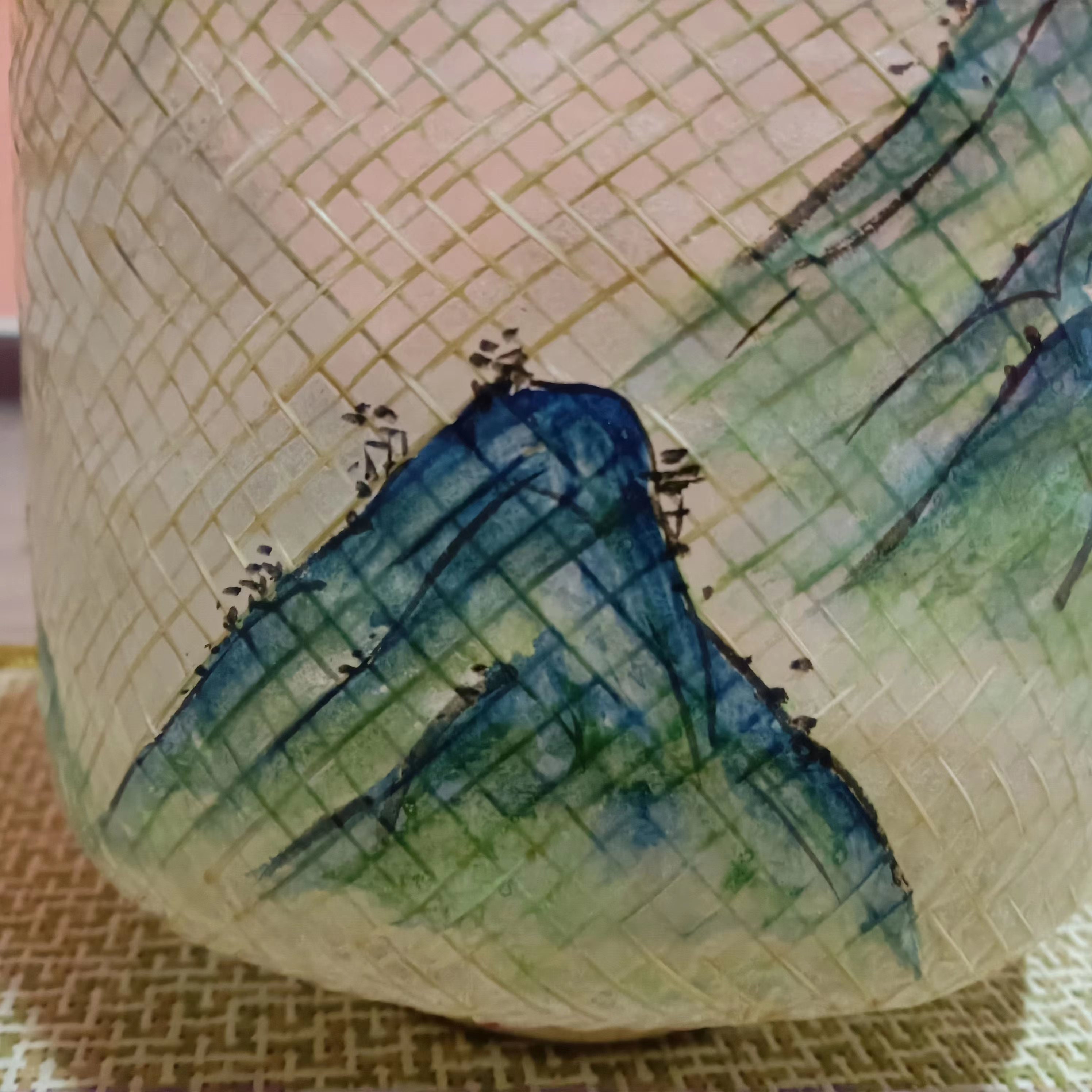 Hand-painted Bamboo Lantern, Vintage Mountain Art, Oil-paper Lantern - Etsy