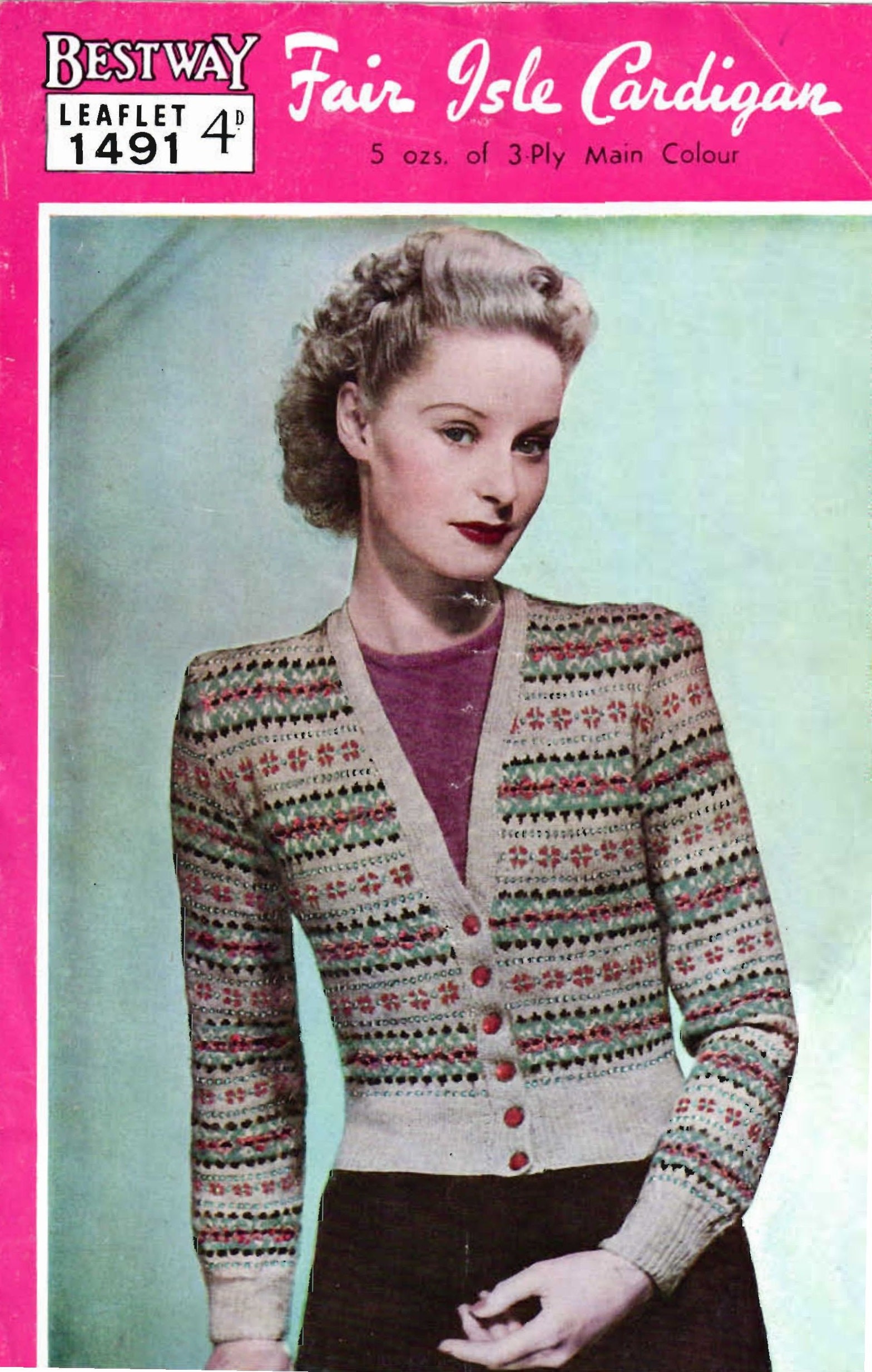 PDF Download Vintage Knitting Pattern - Bestway 1491 - Lady's Fair-isle ...