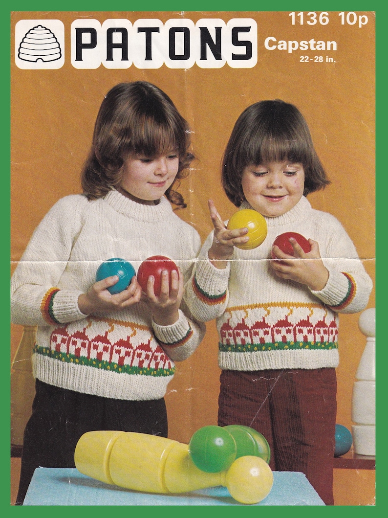 Children's Sweater Knitting Pattern With House Motifs - PDF Download ...