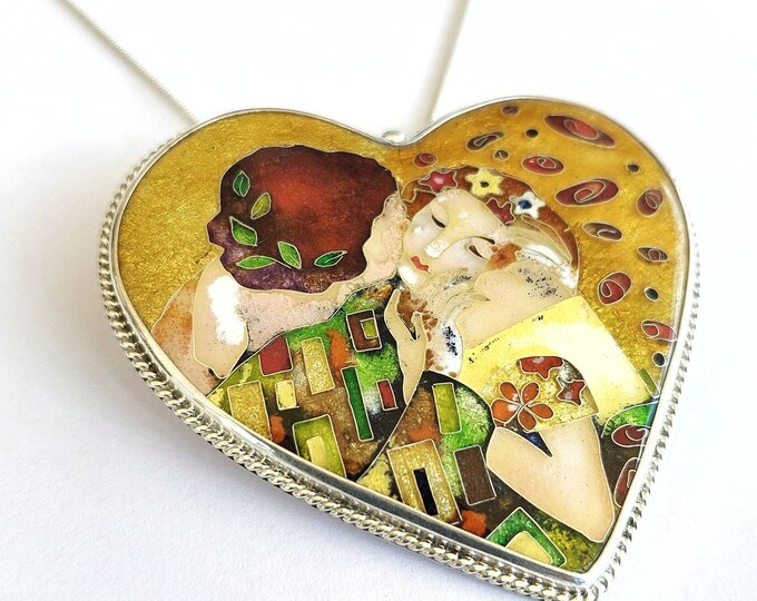 Gustav Klimt Kiss Silver Heart Pendant Klimt Kiss Necklace Symbol of ...