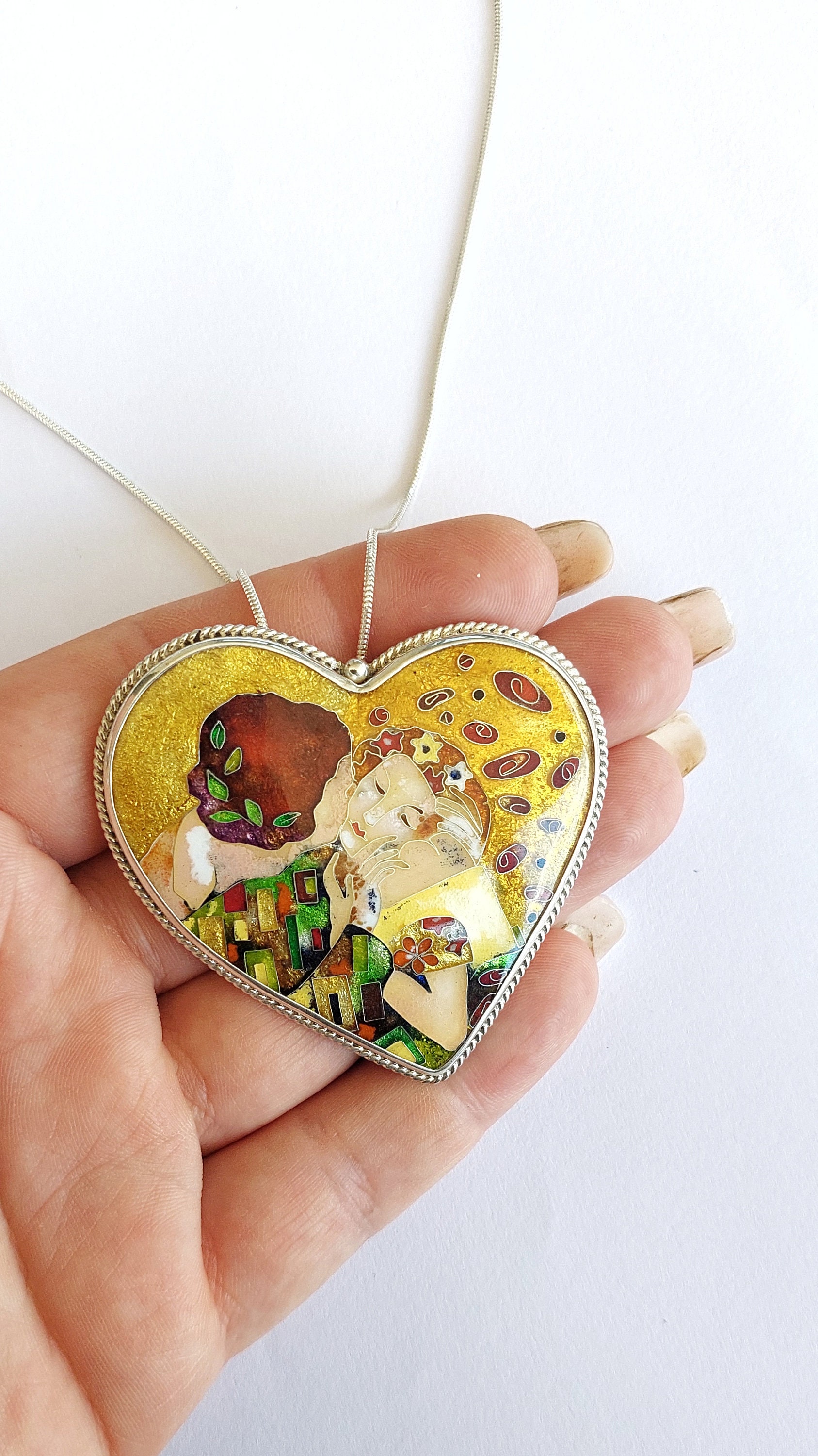 Gustav Klimt Kiss Silver Heart Pendant Klimt Kiss Necklace Symbol of ...