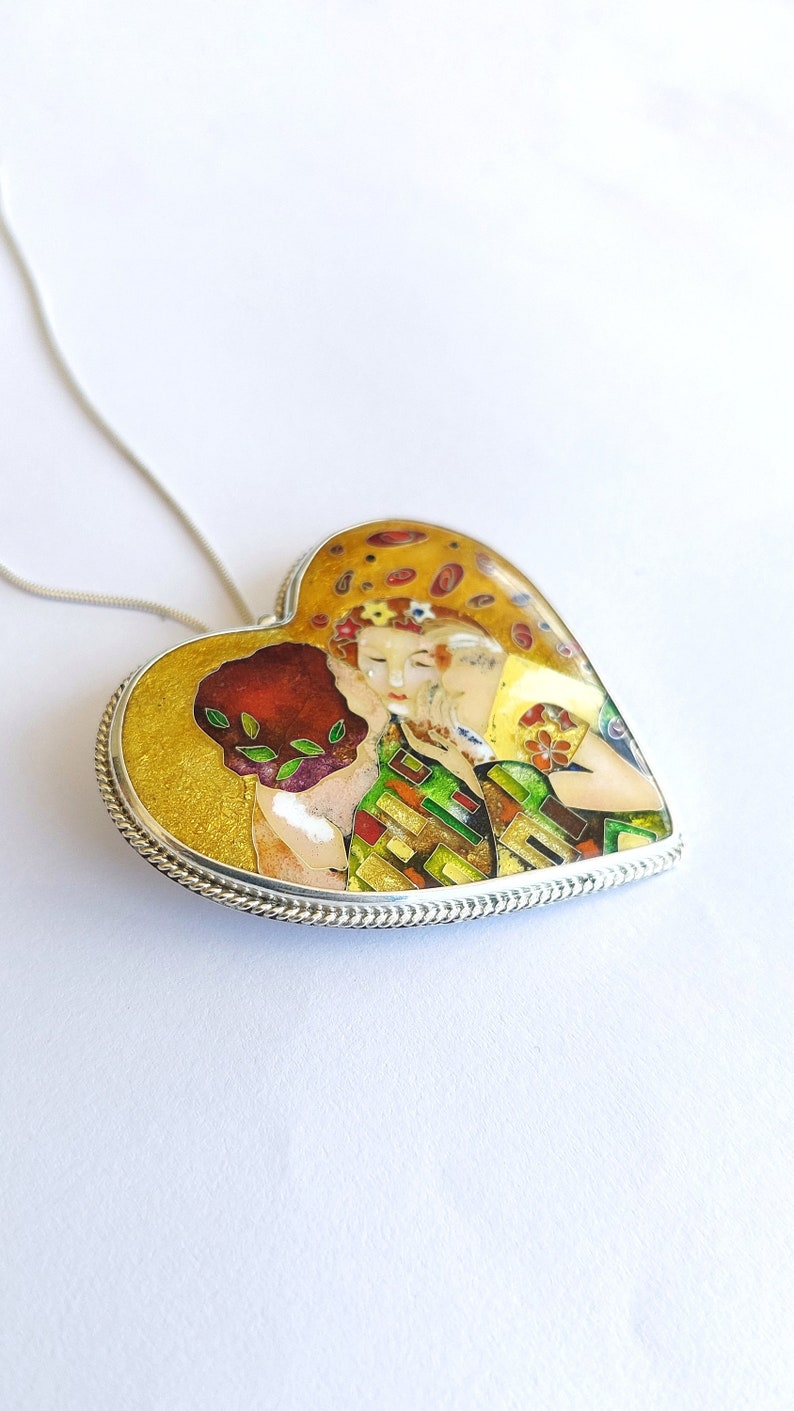 Gustav Klimt Kiss Silver Heart Pendant Klimt Kiss Necklace Symbol of ...