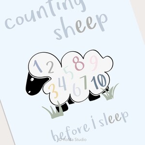 Counting sheep nursery print. Numbers wall art. Baby boy | Etsy