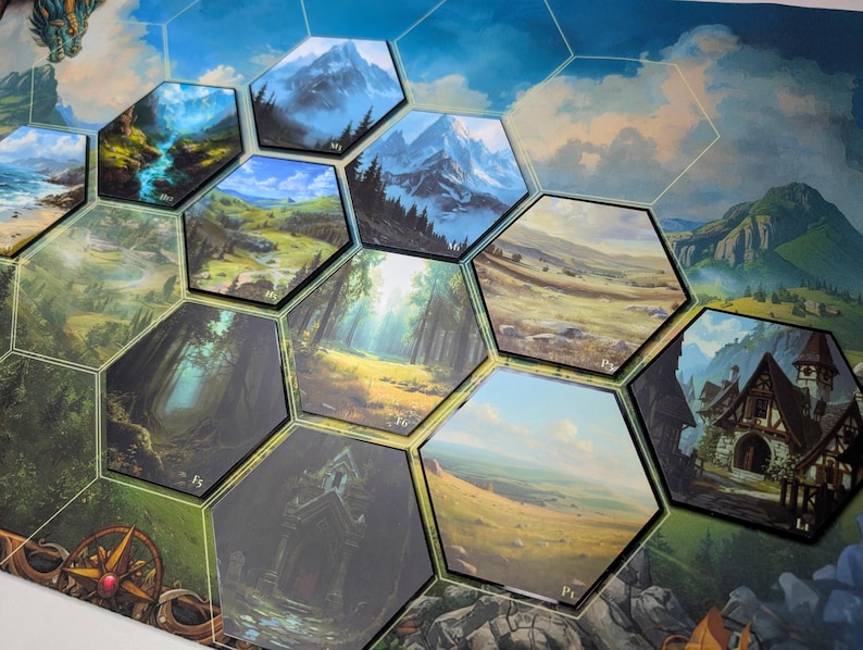 Hexcrawl Solo RPG Kit – Acrylic Hex Tiles, Neoprene Map & 4-dice Oracle ...