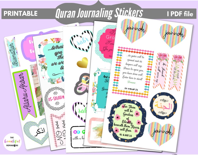 QURAN themed JOURNALING STICKERS/Set of Five sheets/Jannah | Etsy