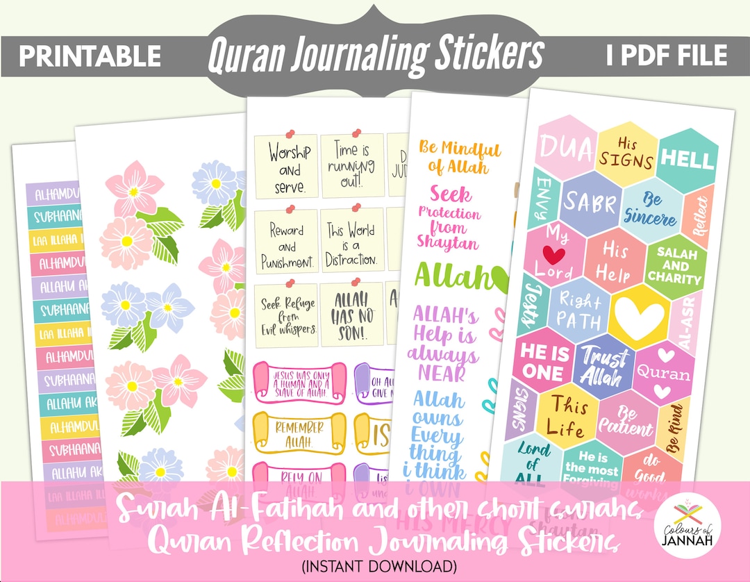 Al-fatihah and Other Short Surahs Qur'an Reflection Stickers/6sheets ...