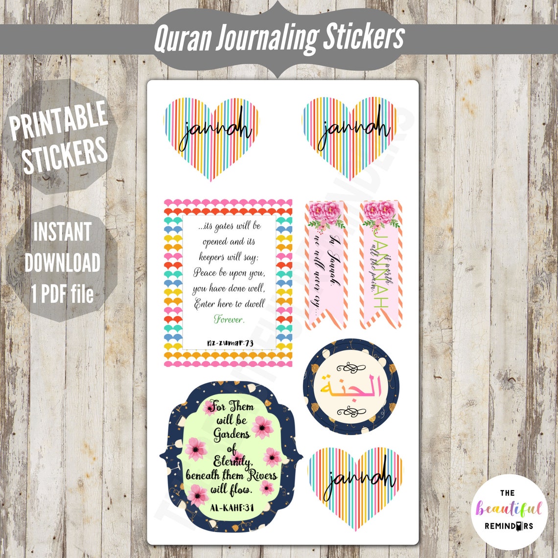 QURAN themed JOURNALING STICKERS/Set of Five sheets/Jannah | Etsy