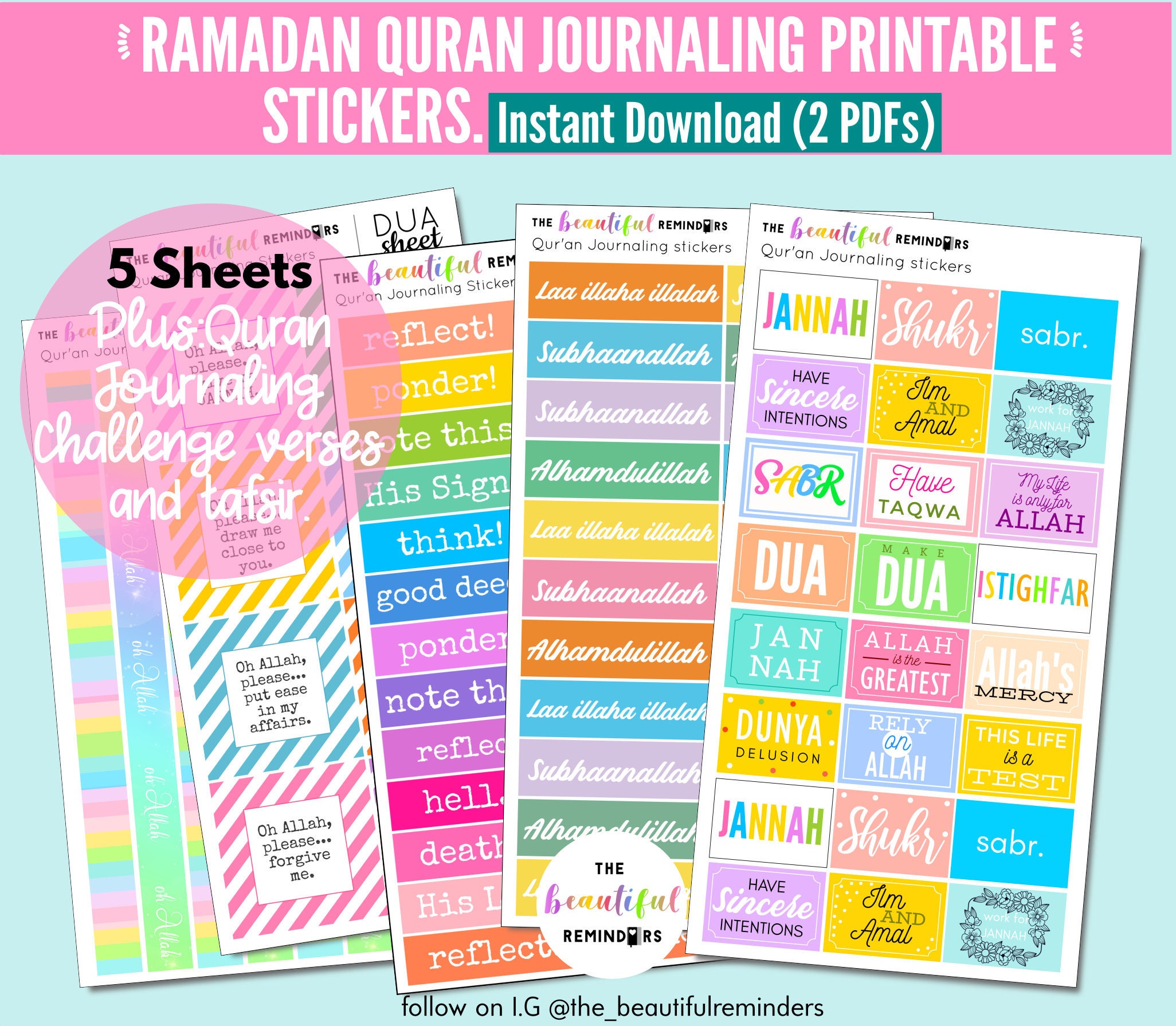 RAMADAN QURAN JOURNALING Stickers/5 Sheets/ Rainbow Themed / Includes ...
